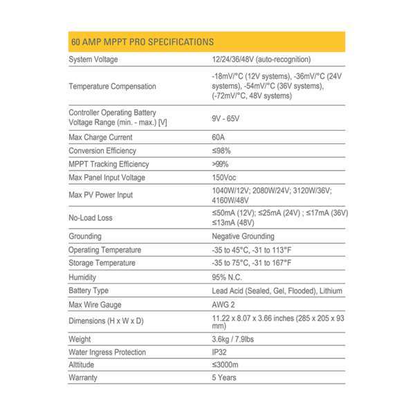 60 Amp MPPT Solar Controller | Go Power